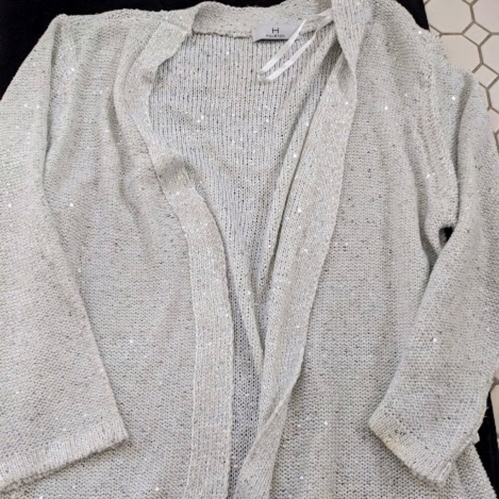 Stunning Halston Gray Glitter Silver Cardigan Size Xl - Gem